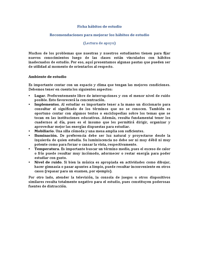 Ficha 10 Hábitos de Estudio | PDF