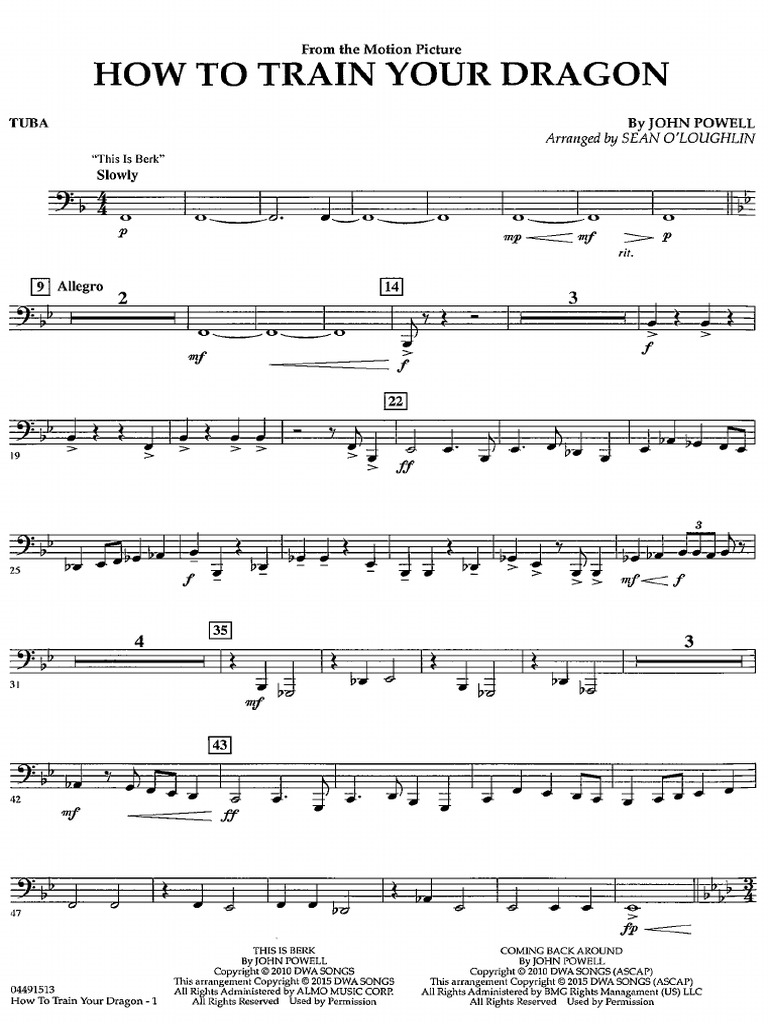 How To Train A Dragon - Tuba | PDF