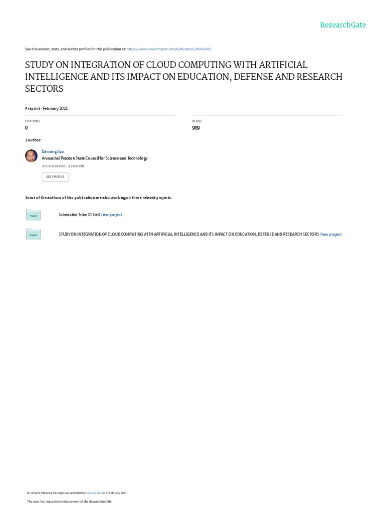 Study On Integration of Cloud Computing With Artificial Intelligence and Its Impact On Education ...