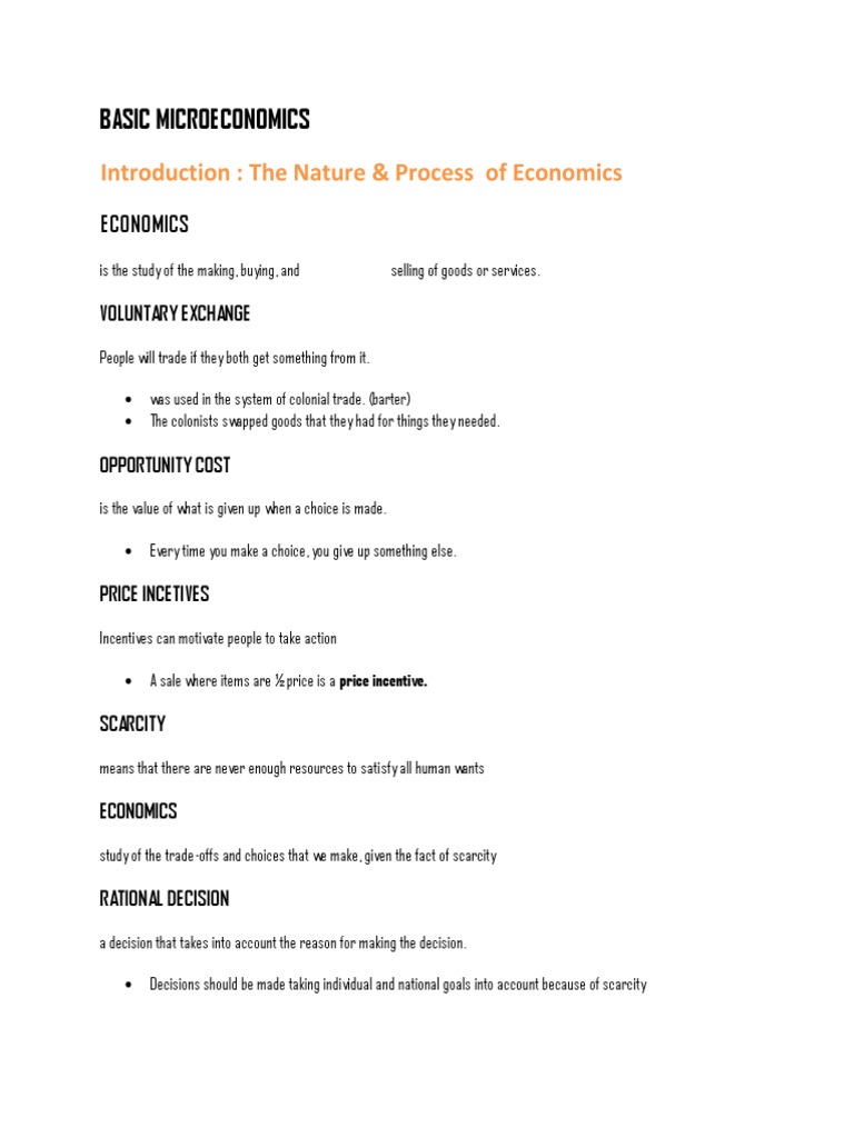 Introduction: The Nature & Process of Economics: Basic Microeconomics ...