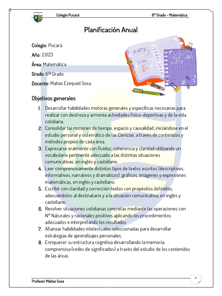 Planificación Anual - 6to Grado - Matemática - Año 2.023 | PDF ...
