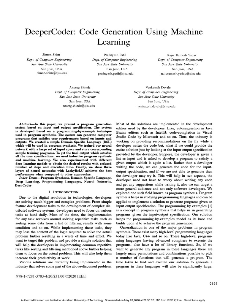 Deepercoder: Code Generation Using Machine Learning: Ntroduction | PDF ...