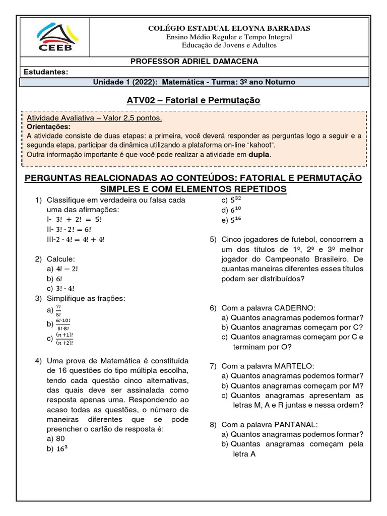 3ºano Matemática Atv02 Pfc Pdf