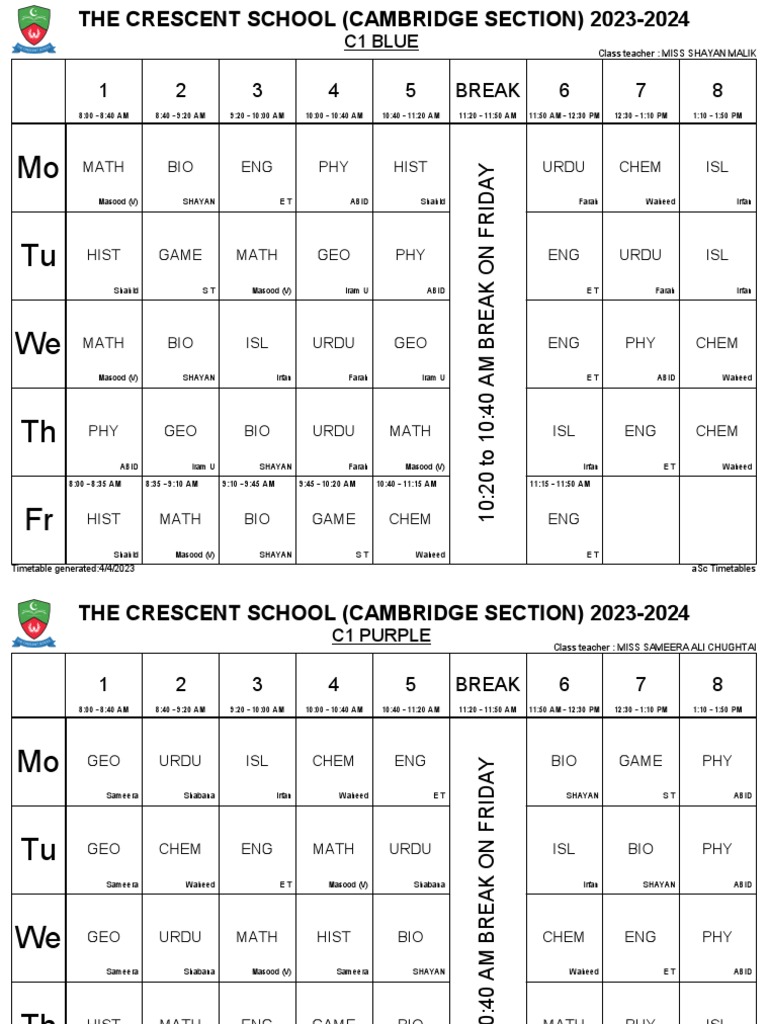 Classes Timetable | PDF