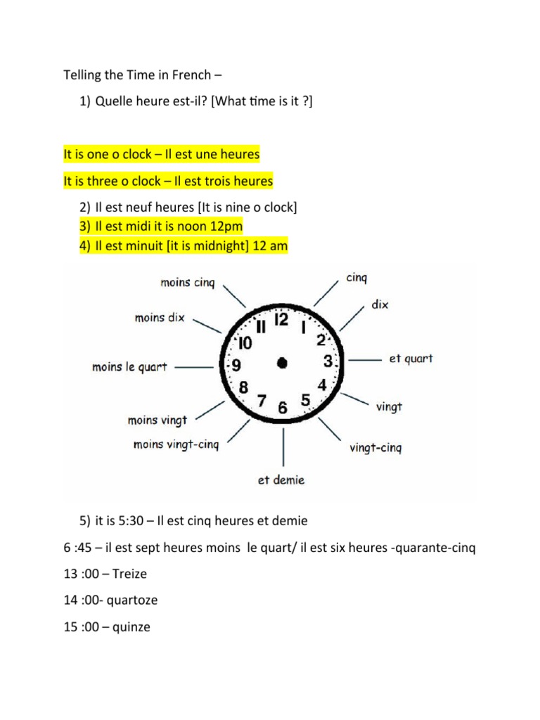 Telling The Time in French | PDF