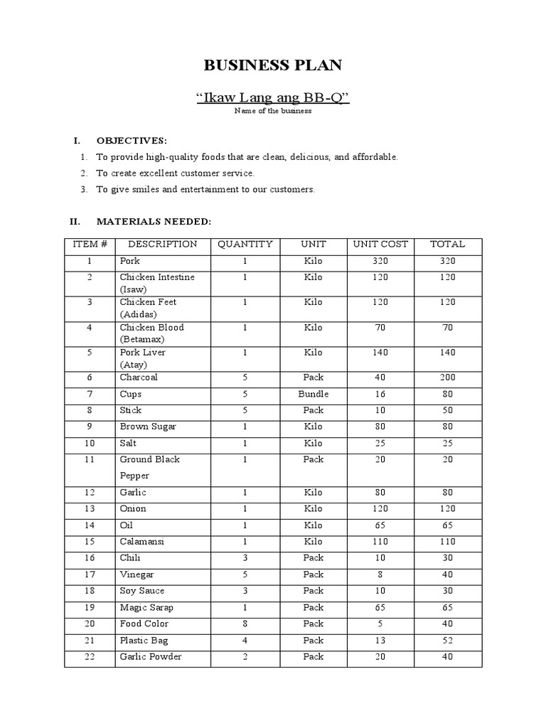 Business Plan | PDF | Grilling | Western Cuisine