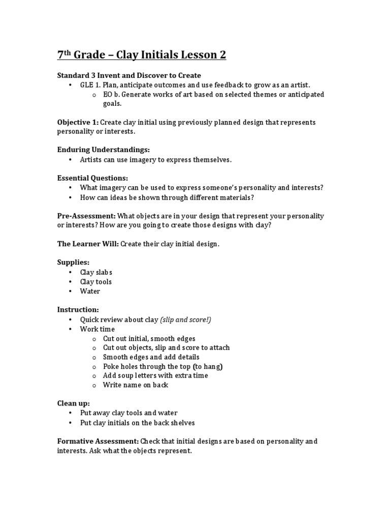 7th Grade Clay Initials Lesson 2 | PDF