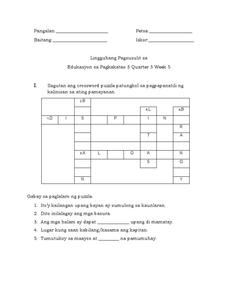 Lingguhang Pagtataya Sa ESP | PDF