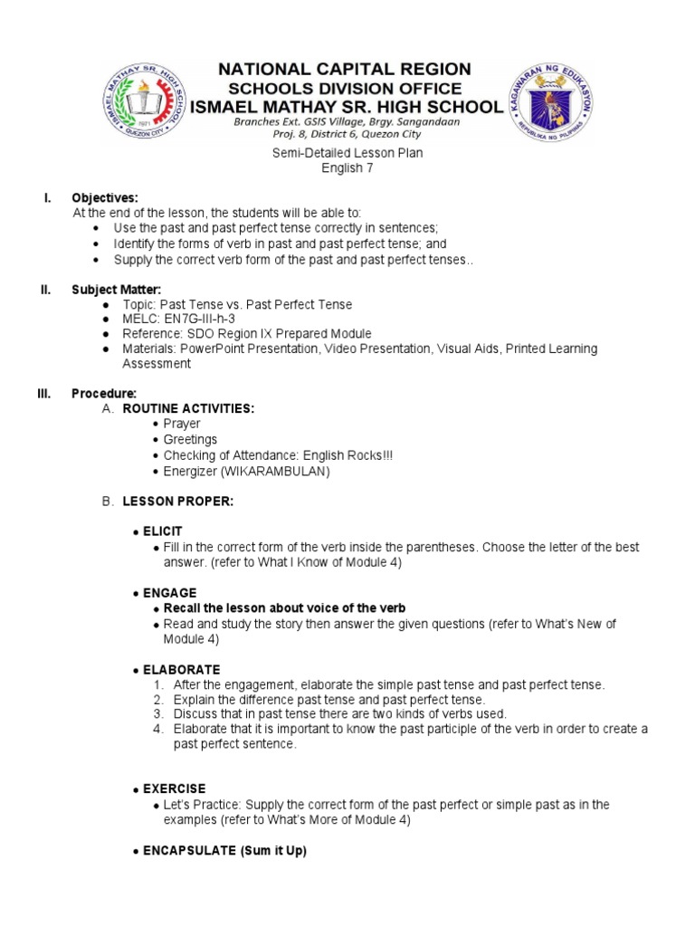 SDLP 7 Q1 W4 Pastpastperfect | PDF | Grammatical Tense | Perfect (Grammar)