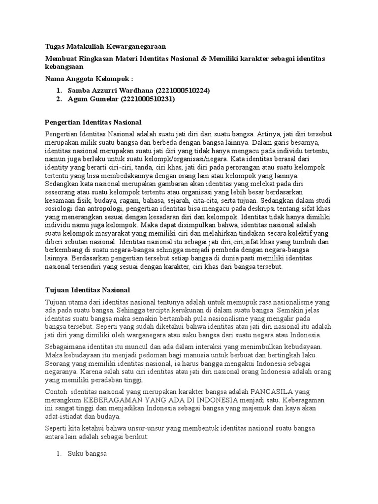 Kelompok 2 Materi Identitas Nasional Dan Memiliki Karakter Sebagai ...