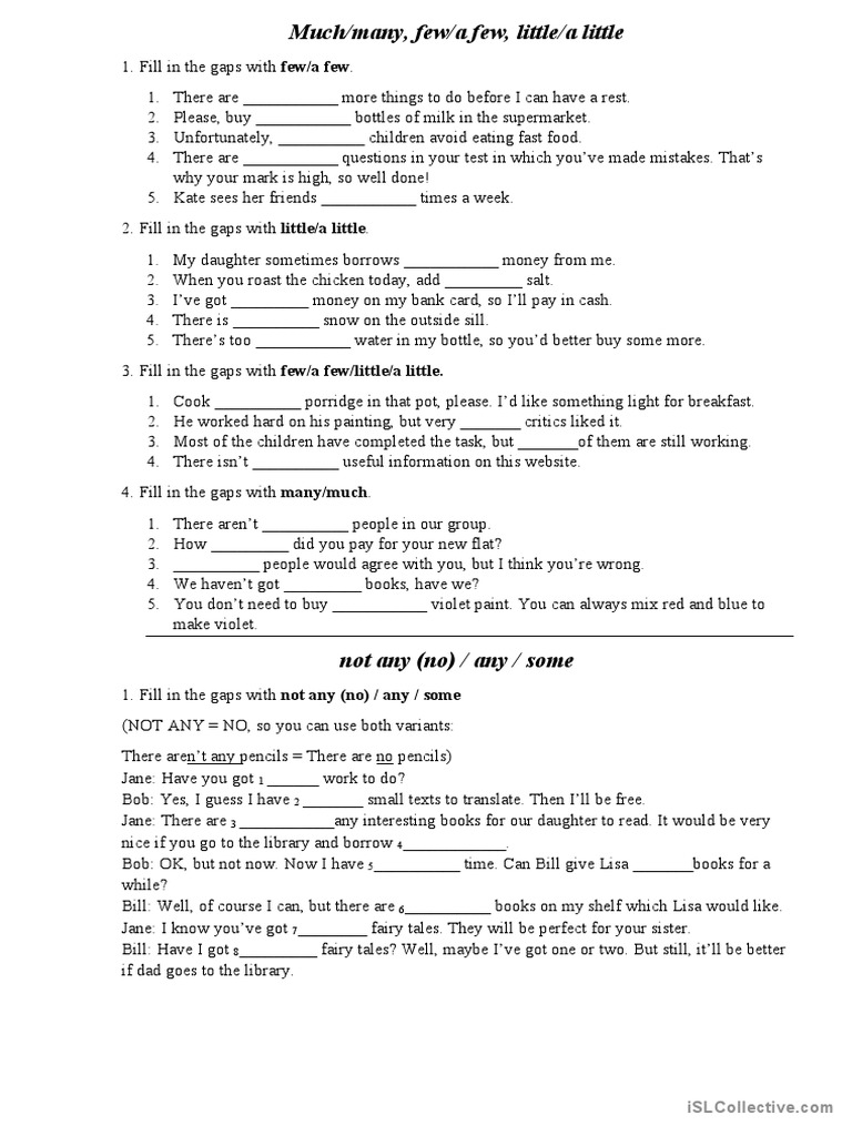 Quantifiers Worksheet: Much/Many, Few/Little | PDF | Career & Growth ...