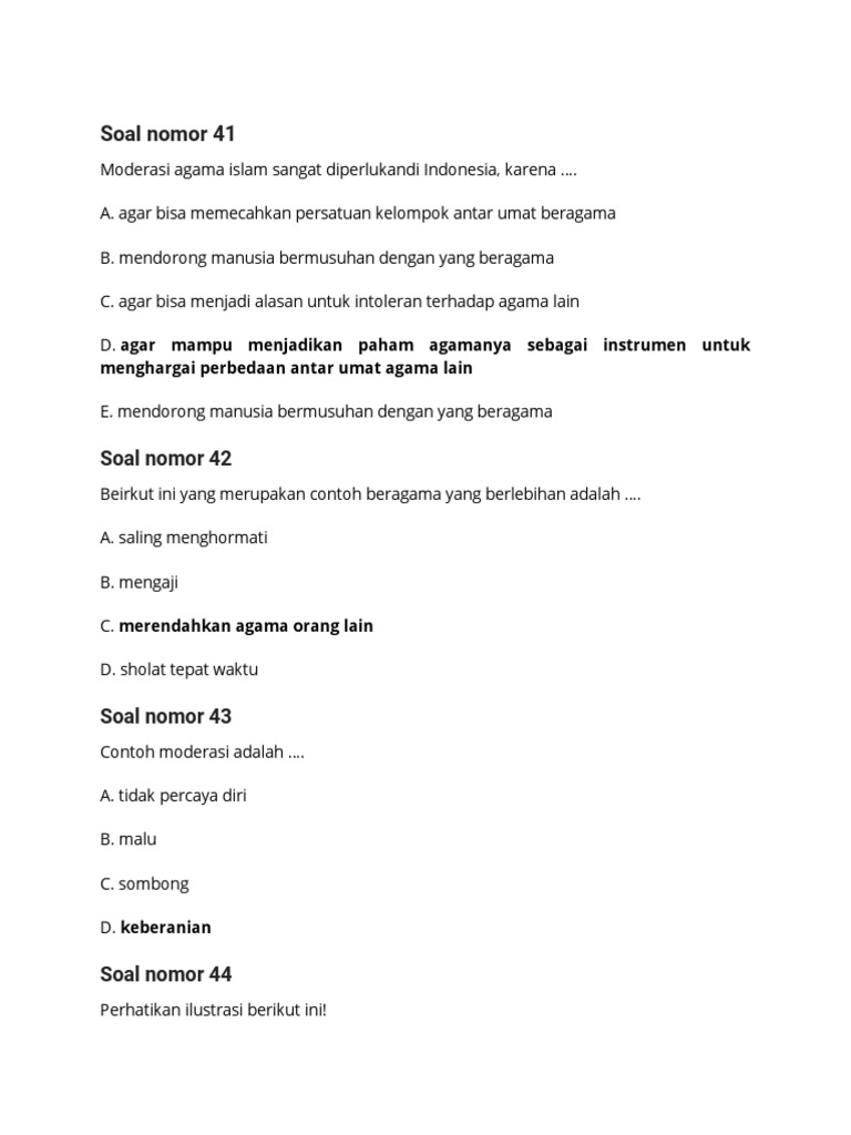 Contoh Soal Moderasi Beragama Part 5 | PDF