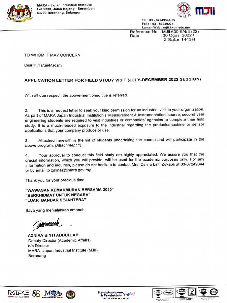 Field Study Application Letter | PDF