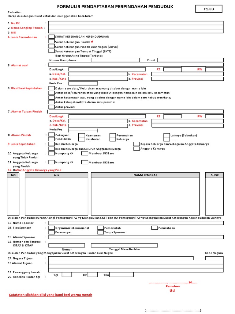 F1.03 FORMULIR PERPINDAHAN PENDUDUK | PDF