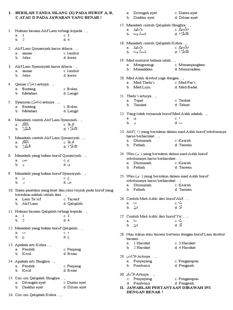 Soal Pas 1 BTQ 2022-2023 | PDF