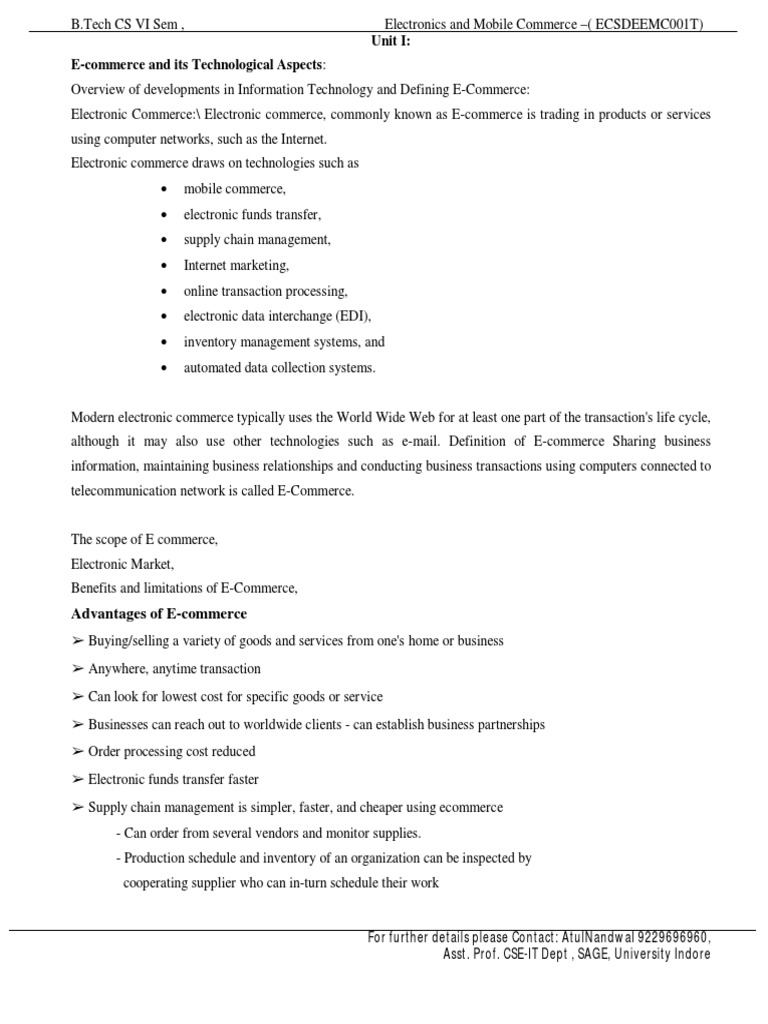 Unit I: E-Commerce and Its Technological Aspects | PDF | E Commerce | Internet
