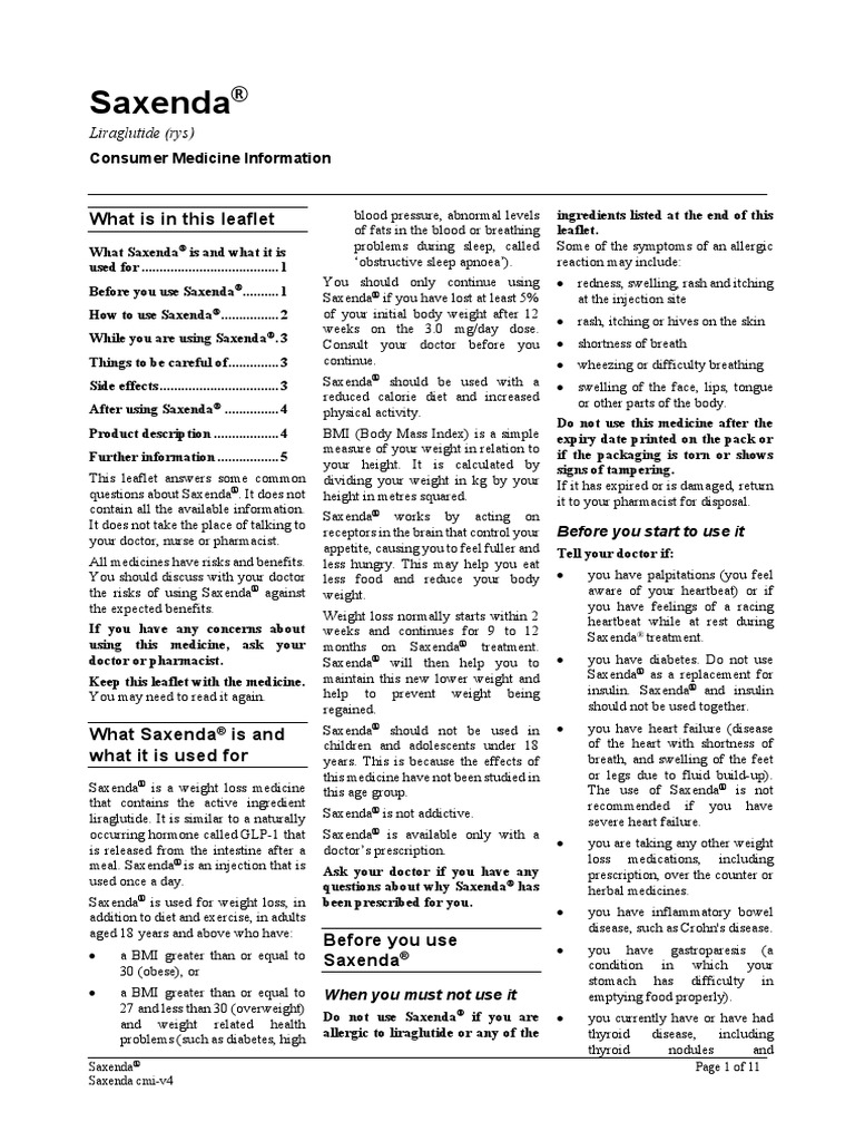 Saxenda Cmi v4 | PDF | Injection (Medicine) | Causes Of Death