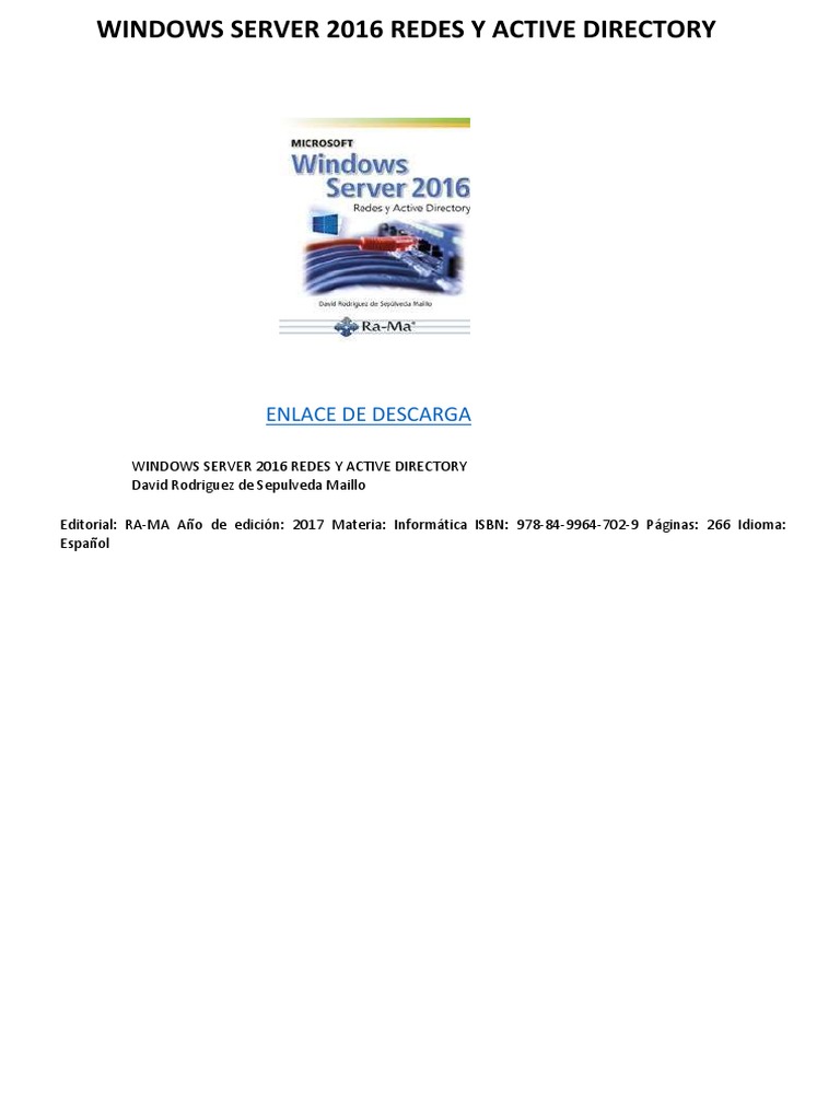 Enlace de Descarga: Windows Server 2016 Redes Y Active Directory David ...