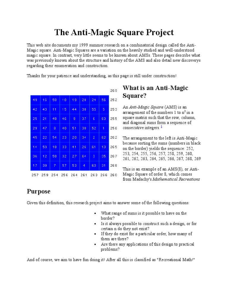 Understanding Anti-Magic Squares | PDF