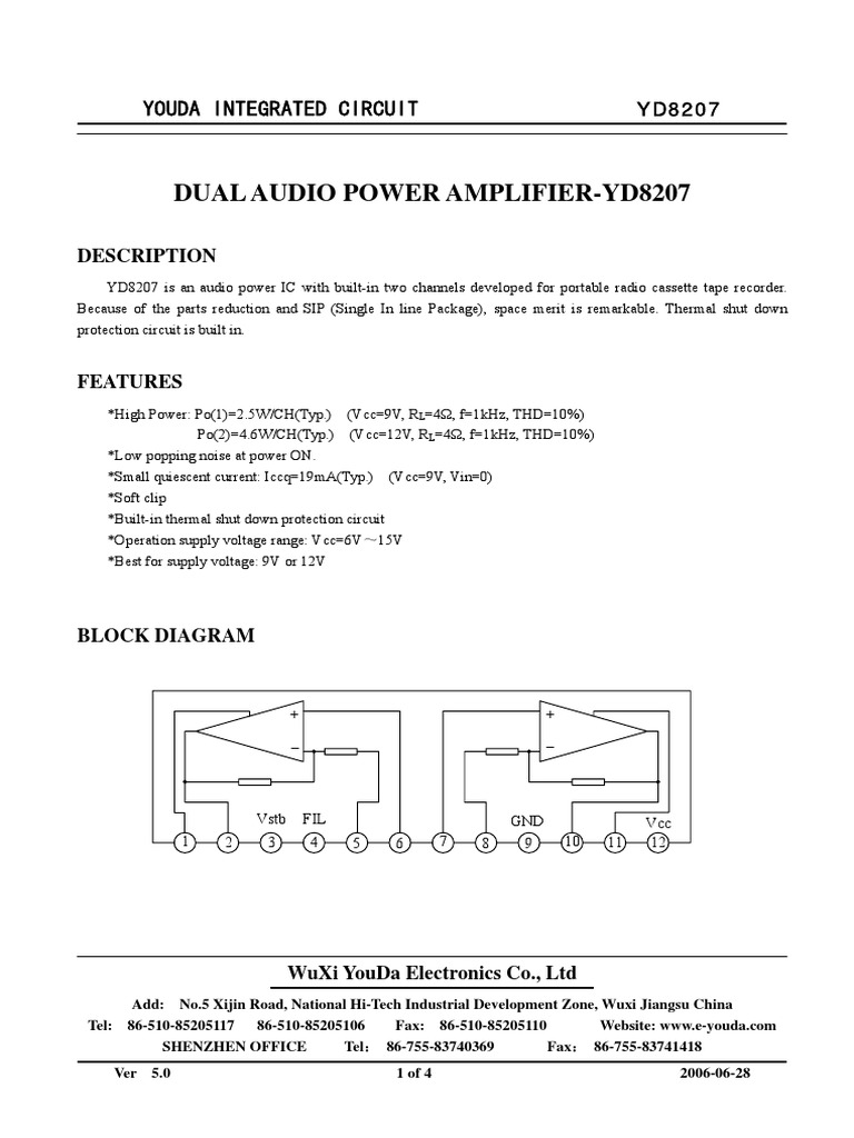 YD8207 Dual Audio Power Amplifier | PDF | Information And ...