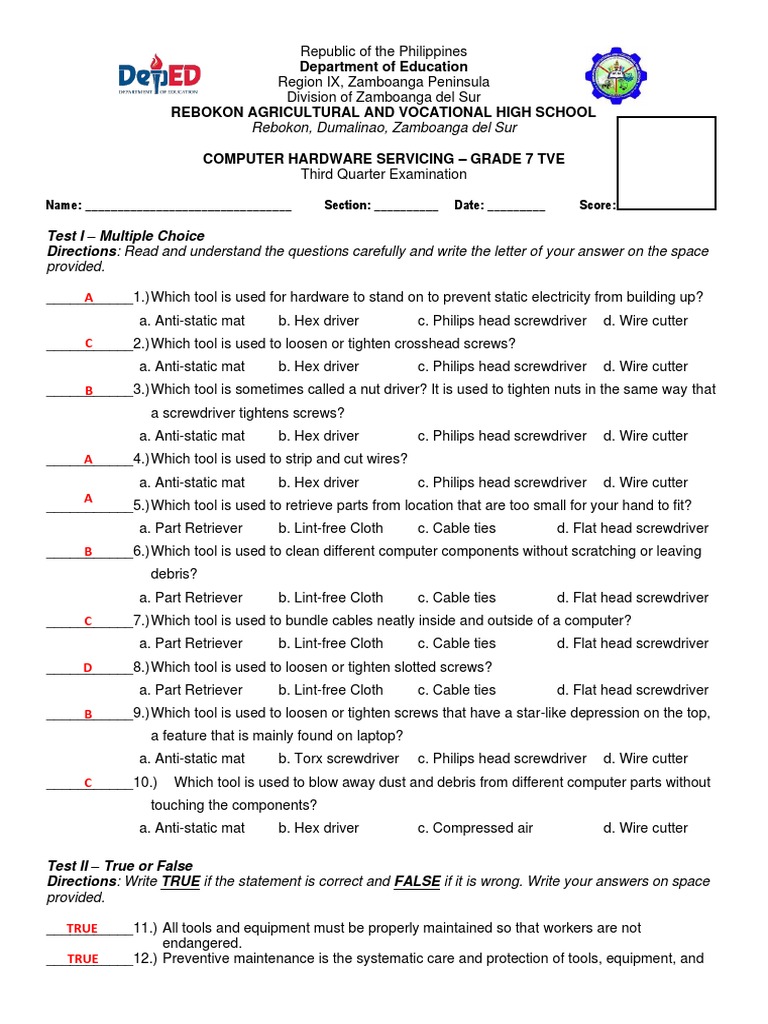 Grade 7 ICT Hardware Exam Review | PDF | Random Access Memory ...