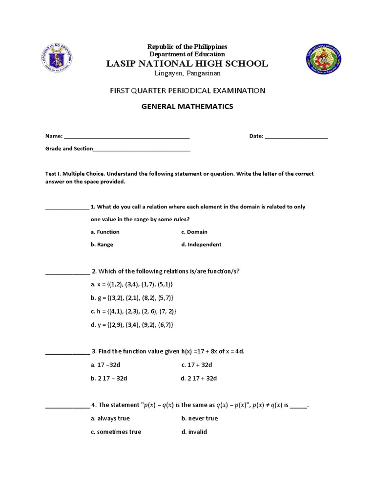 Lasip National High School: First Quarter Periodical Examination | PDF ...