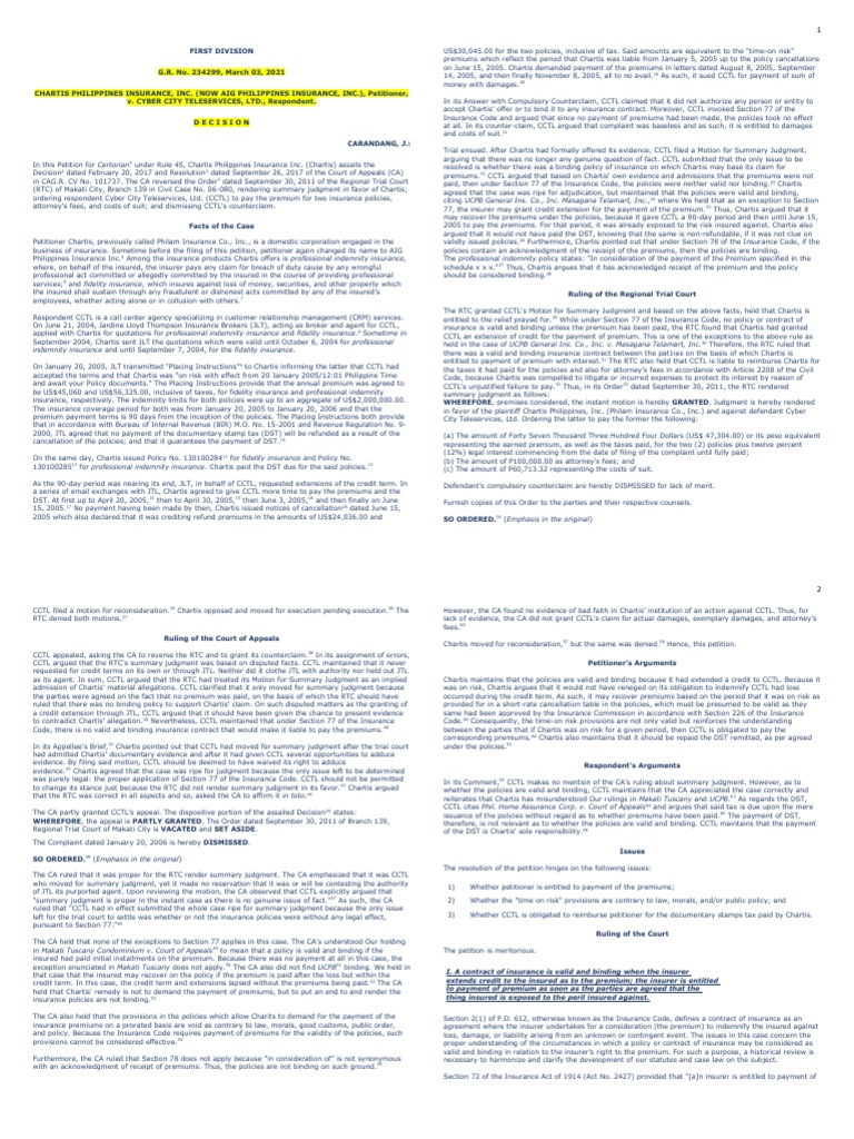 Insurance Premium Dispute Ruling | PDF | Insurance | Indemnity