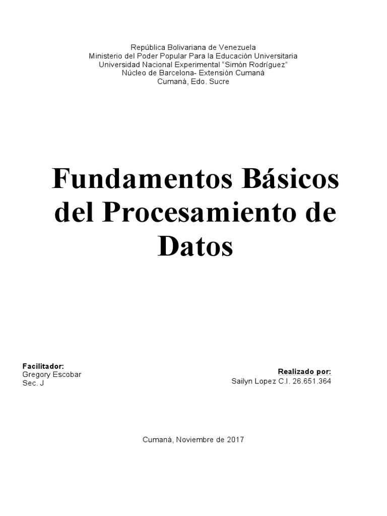 Trabajos Fundamentos Básicos Del Procesamiento de Datos | PDF | Informática