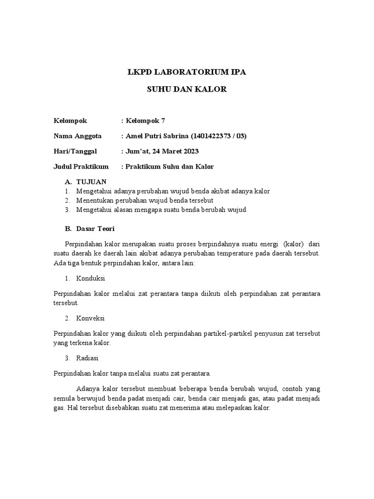 LKPD Praktikum Suhu | PDF