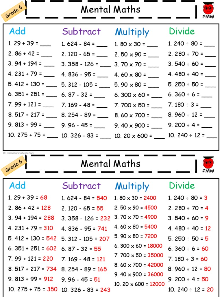 Grade 6 Mental Math Practice | PDF