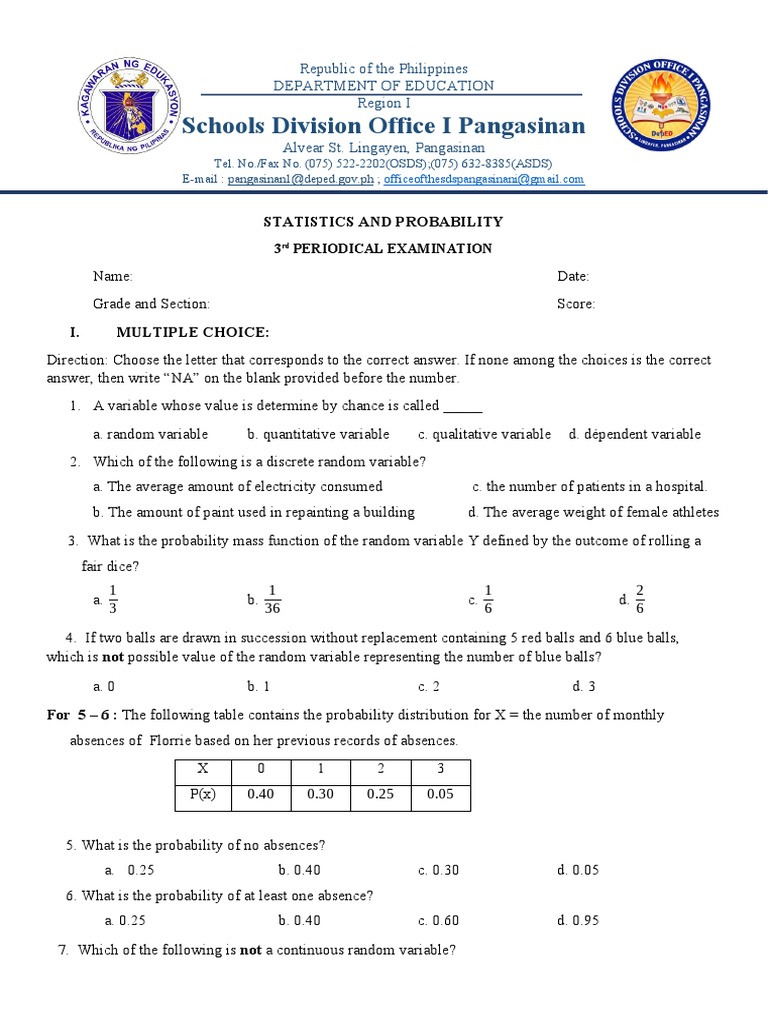 Grade 11 Statistics 3rd Quarter Exam | PDF | Standard Deviation ...