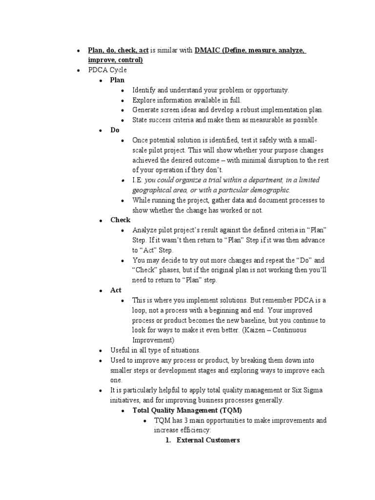 Pdca Cycle Pdf Six Sigma Quality Management 7484