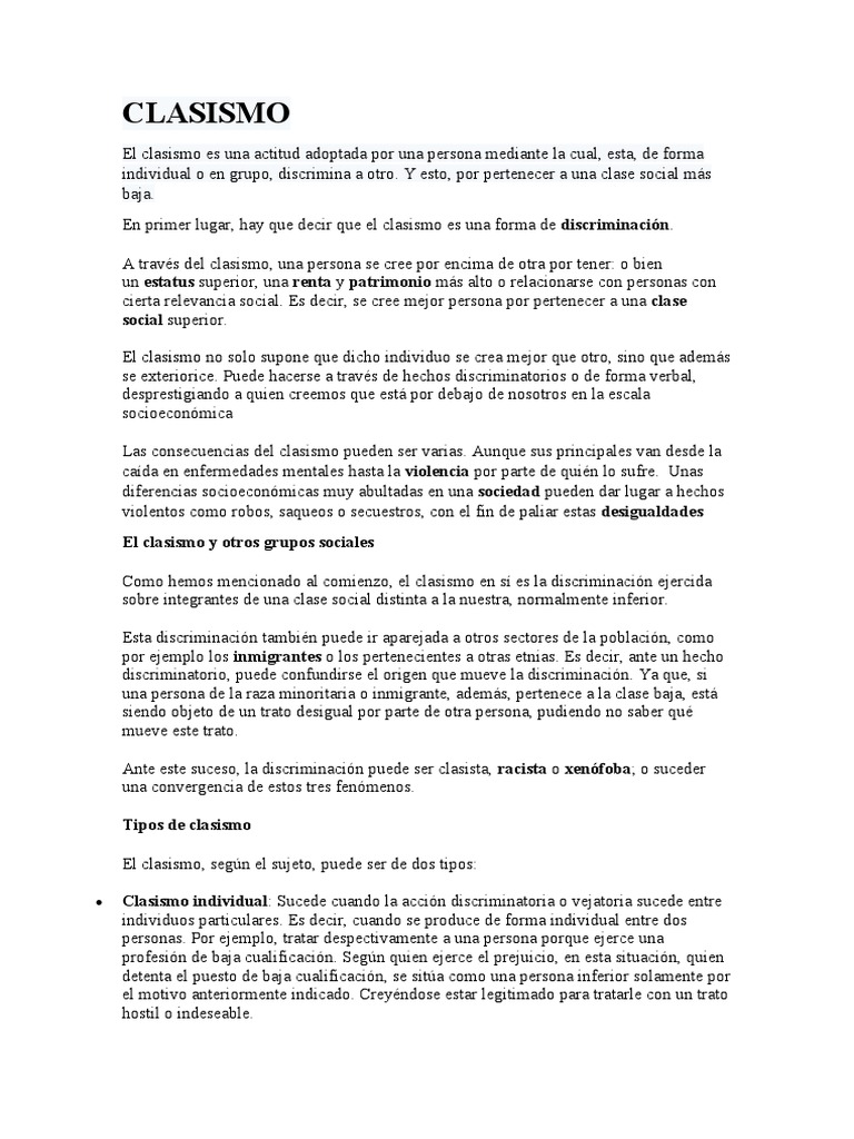CLASISMO | PDF | Racismo | Discriminación y relaciones raciales