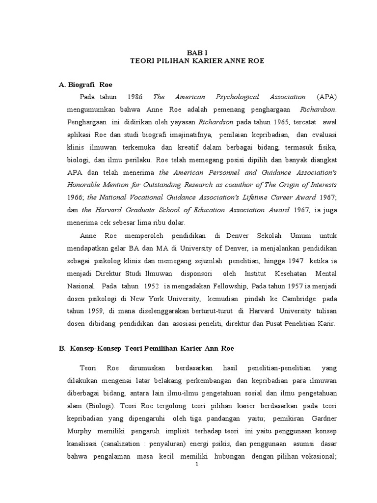 Teori Pilihan Karier Anne Roe | PDF