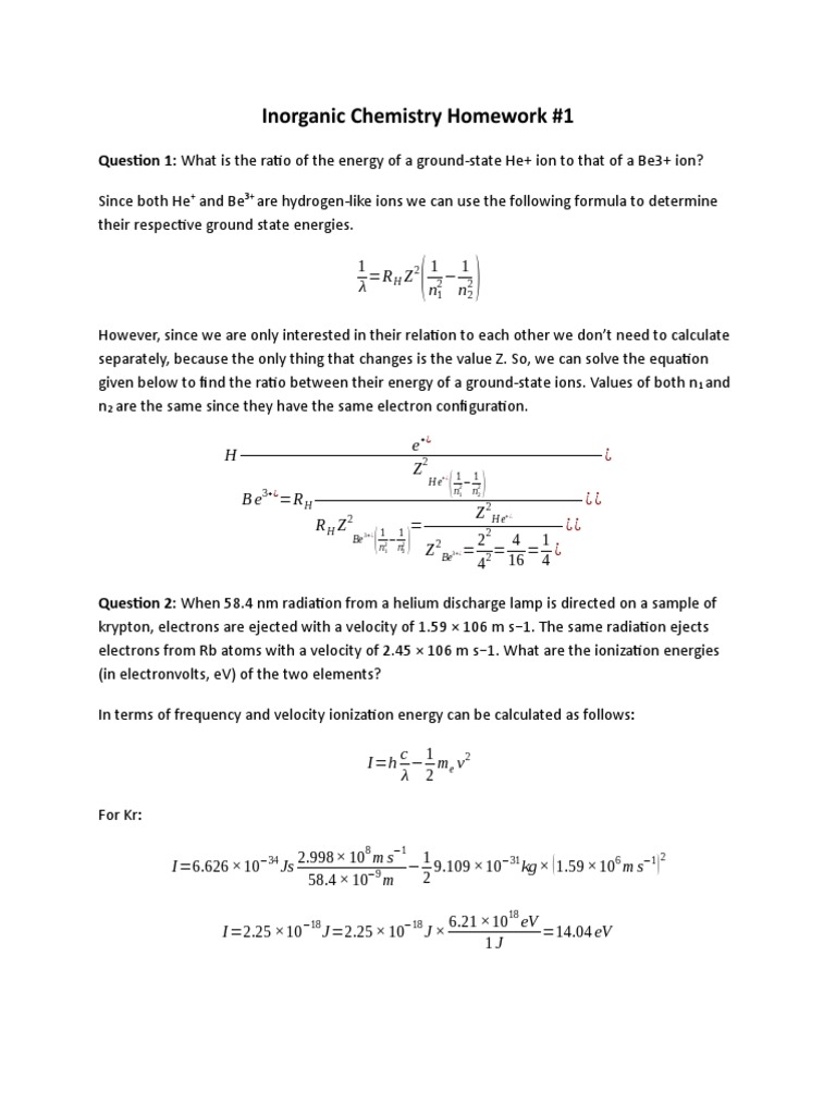 Inorganic Chemistry Homework | PDF | Electron Configuration | Atomic ...