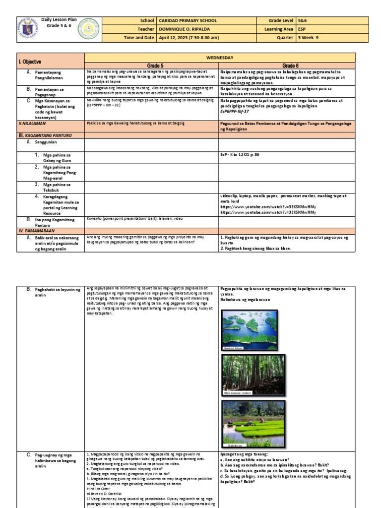 I. Objective Grade 5 Grade 6 A. B. C | PDF