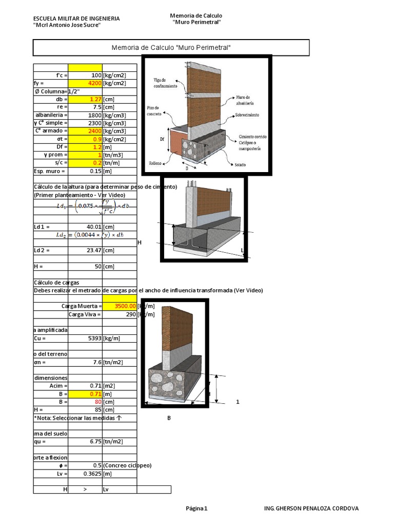 Memoria de Calculo Muro | PDF | Ingeniería estructural Memoria de Calculo Muro | PDF | Ingeniería estructural