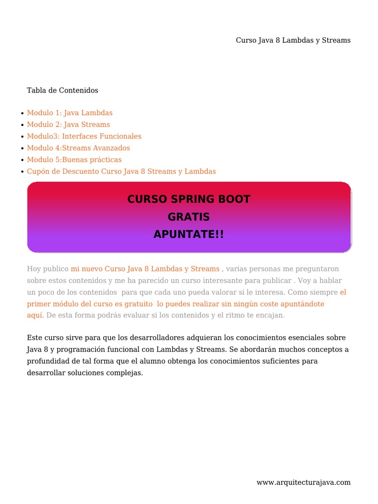Curso Spring Boot Gratis Apuntate!! | PDF | Función anónima | Java (lenguaje de programación)