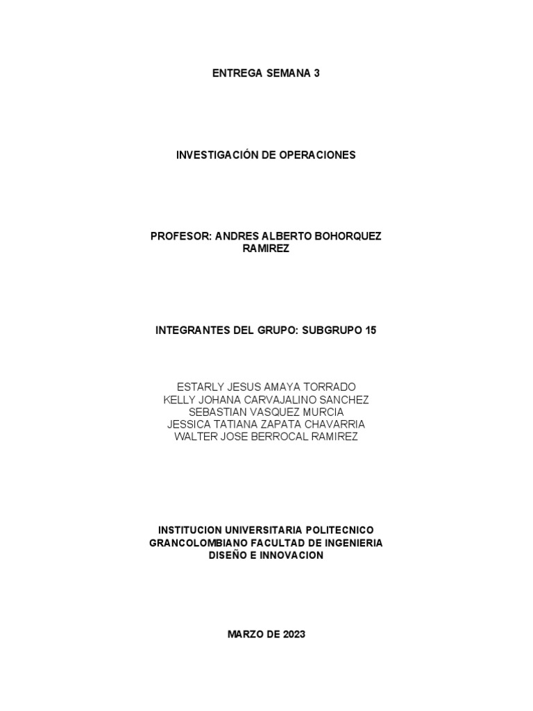 Entrega Semana 3 Investigacion de Operaciones | PDF
