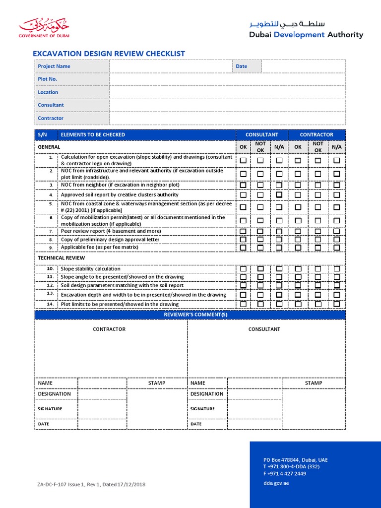 23 ZA DC F 107 Excavation Design Review Checklist | PDF