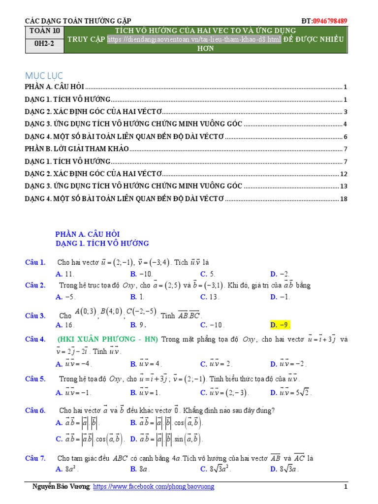 (NBV) - 0H2-2 Tích Vô Hư NG Hai Vecto Và NG D NG | PDF