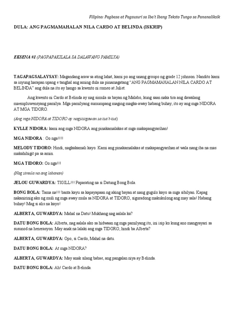 Filipino Dula Cardo at Belinda | PDF