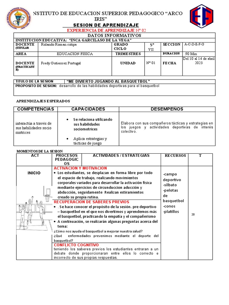 Sesion 02 Basquetbol 5 Grado | PDF | Aprendizaje | Cognición