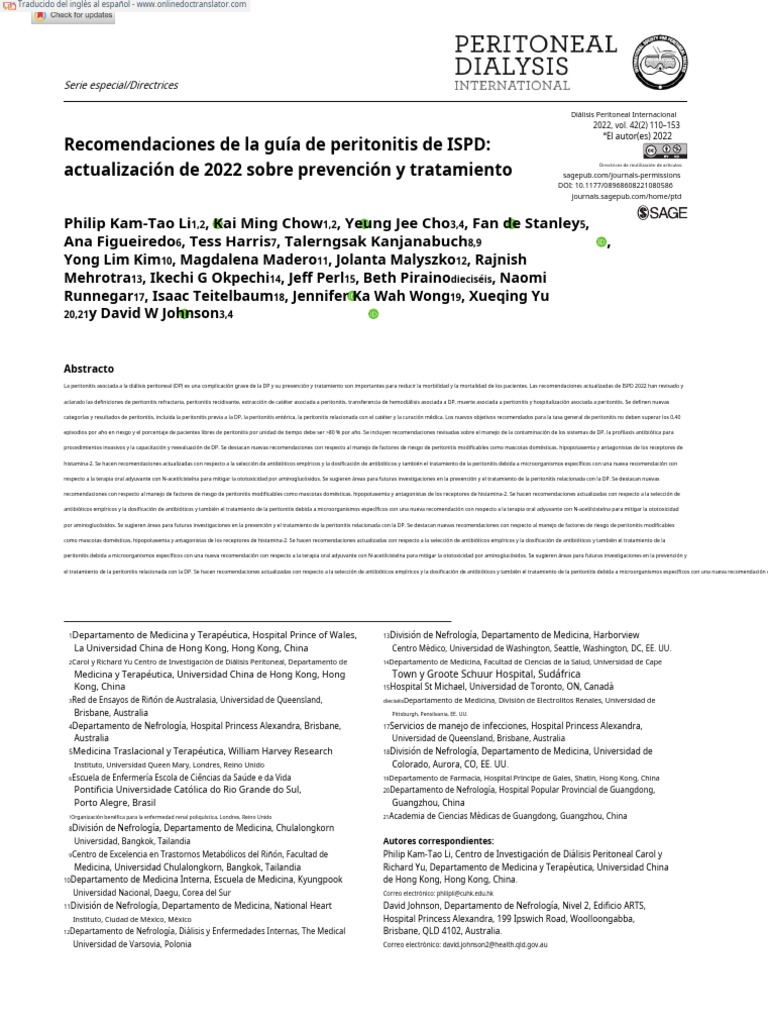 ISPD Peritonitis (1) .En - Es | PDF | Hemodiálisis | Nefrología