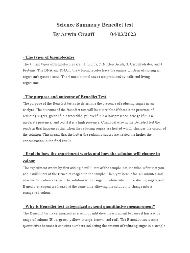 Benedict Test | PDF