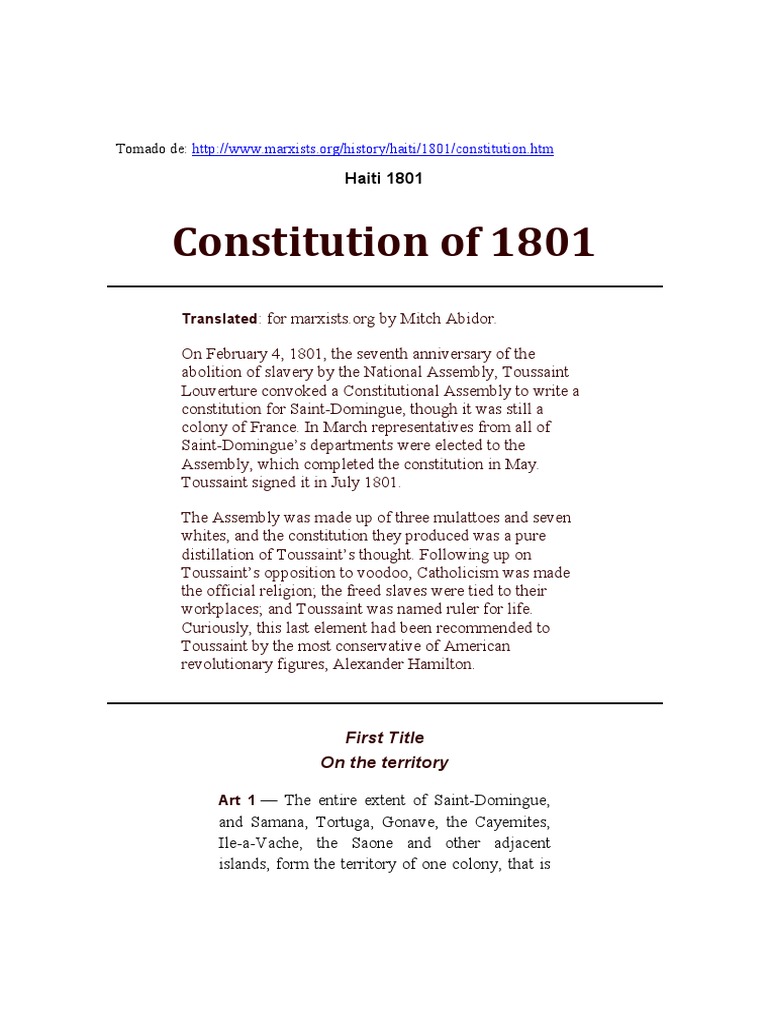 Constitution of 1801: Haiti 1801 | Download Free PDF | Marriage | Tribunal