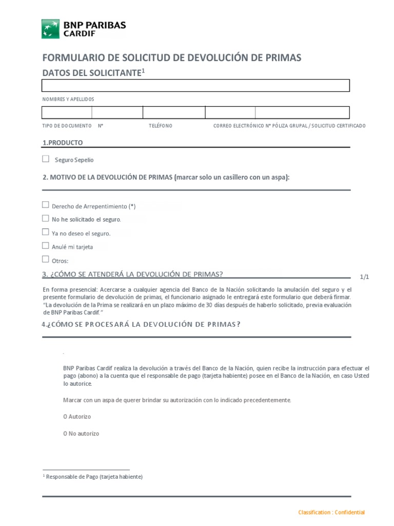 Formulario Solicitud Devolucion Primas | PDF | Seguro | Industrias de servicio