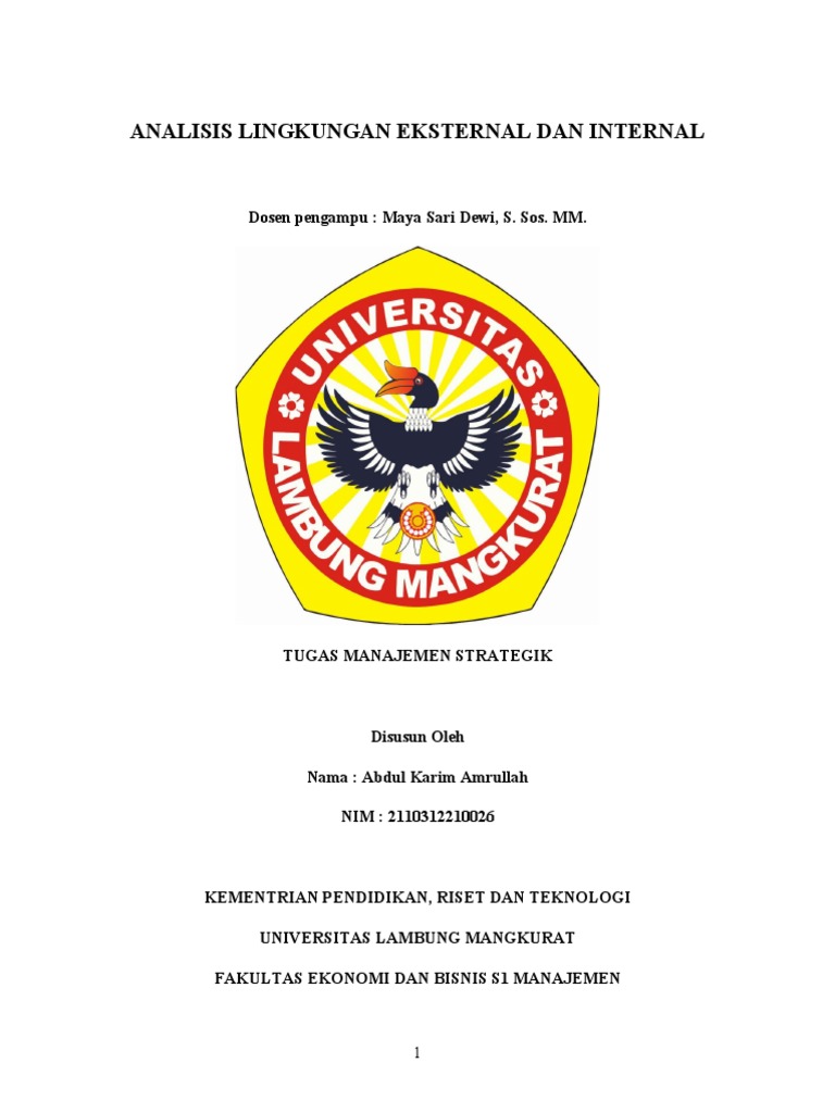 Analisis Lingkungan Eksternal Dan Internal: Dosen Pengampu: Maya Sari Dewi, S. Sos. MM | PDF