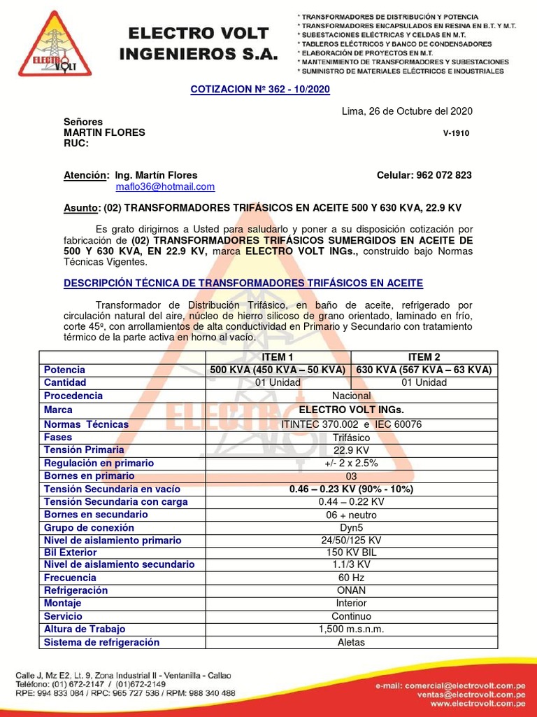 Transformadores Trifásicos en Aceite 500 | PDF | Transformador | Electromagnetismo