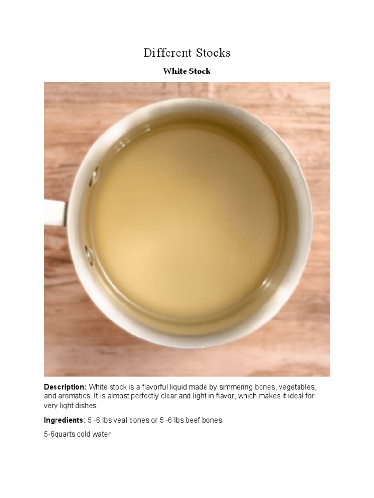 Different Stocks: White Stock | PDF | Stock (Food) | Soup